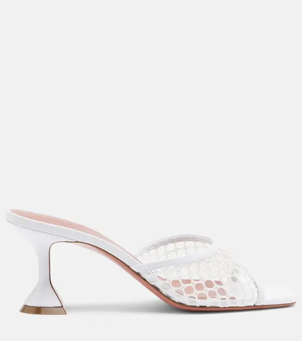 Amina Muaddi Lupita Mesh Mules - White