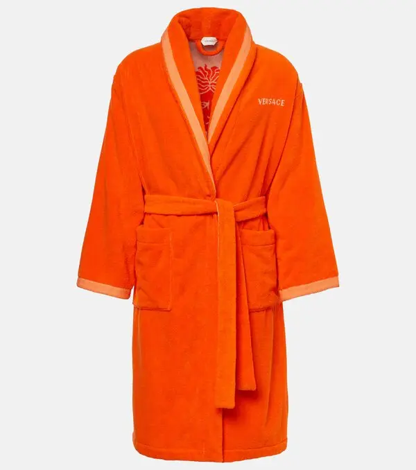 Versace Medusa Jacquard Cotton Terry Robe - Orange
