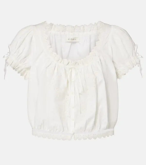 DÔEN Nera Embroidered Cotton Top - White
