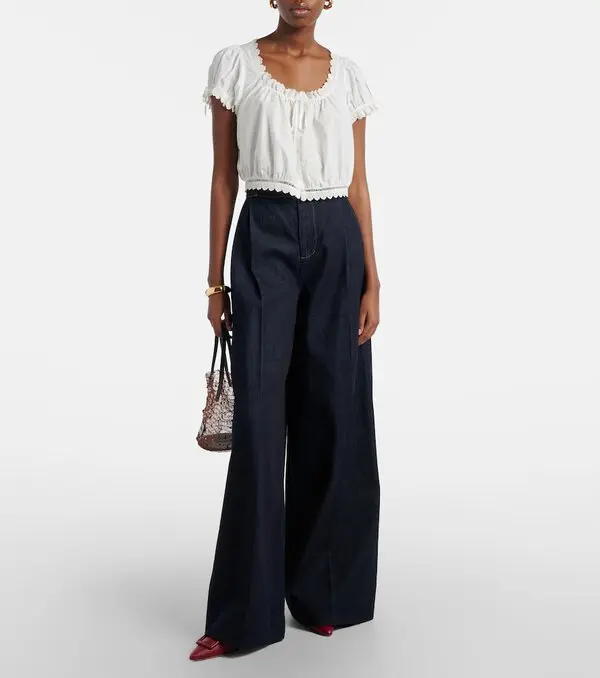 DÔEN Nera Embroidered Organic Cotton Top - White