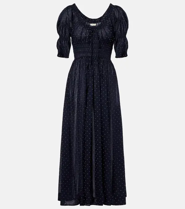 DÔEN Ischia Polka-dot Cotton Midi Dress - Blue