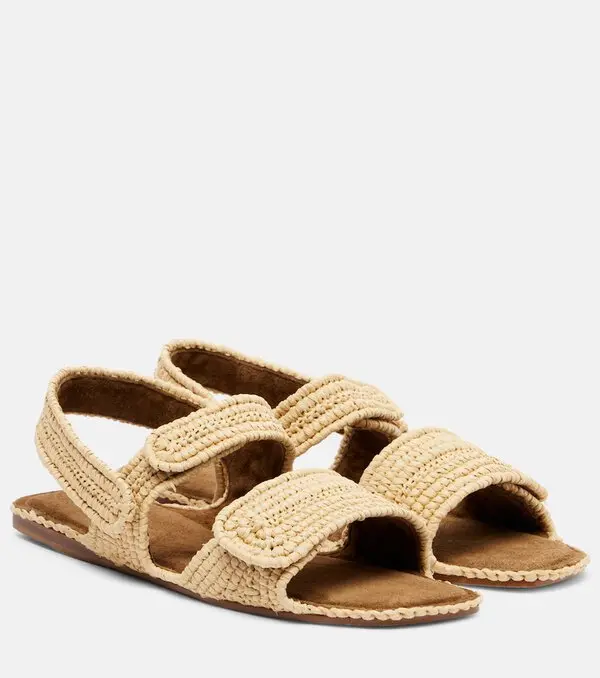 Khaite Boden Leather-trimmed Raffia Sandals - Beige