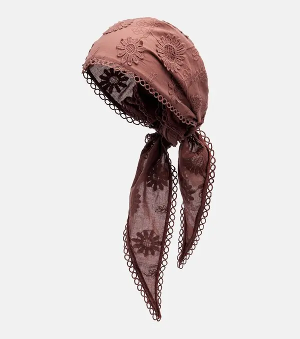 Poupette St Barth Aura Embroidered Cotton Scarf - Brown