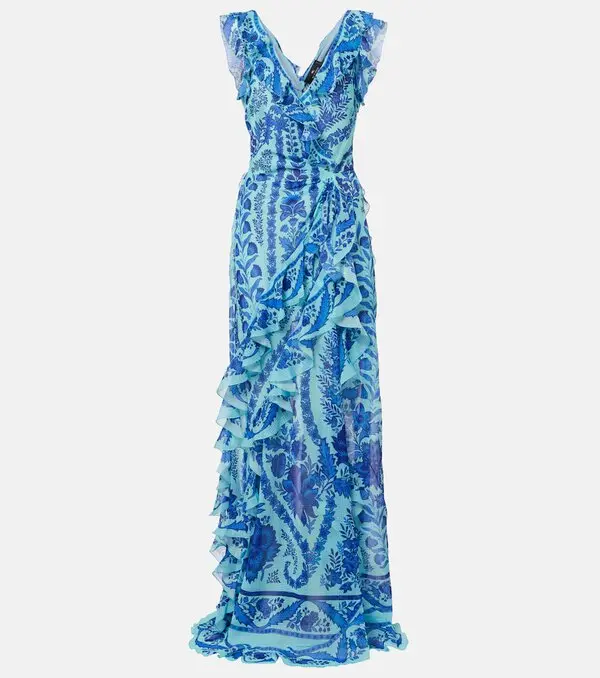 Etro Floral Ruffled Gown - Blue