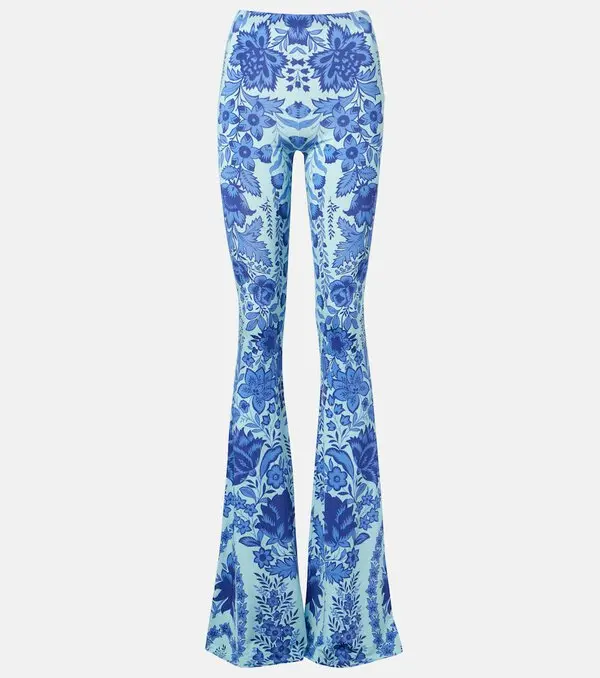 Etro Printed Jersey Flared Leggings - Blue