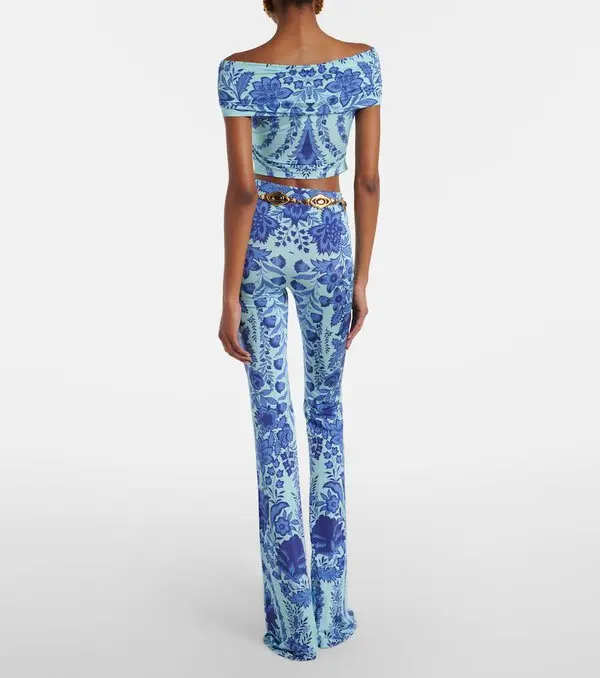 Etro Printed Jersey Flared Leggings - Blue