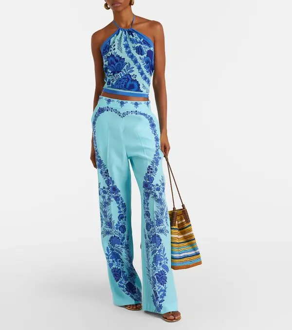 Etro Paisley Halterneck Silk Top - Blue