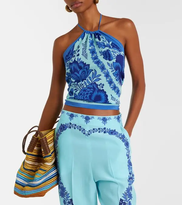 Etro Paisley Halterneck Silk Top - Blue