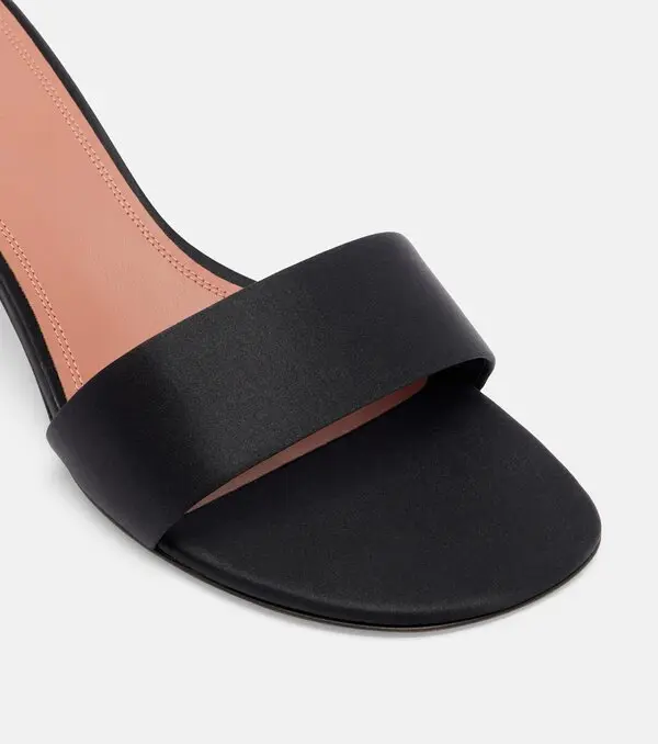 Amina Muaddi Satin Mules With Gold Hardware - Black
