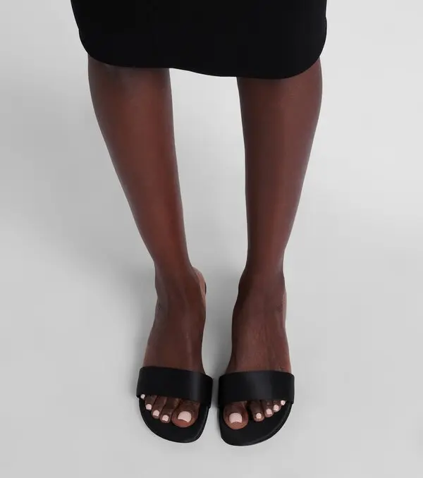 Amina Muaddi Satin Mules With Gold Hardware - Black