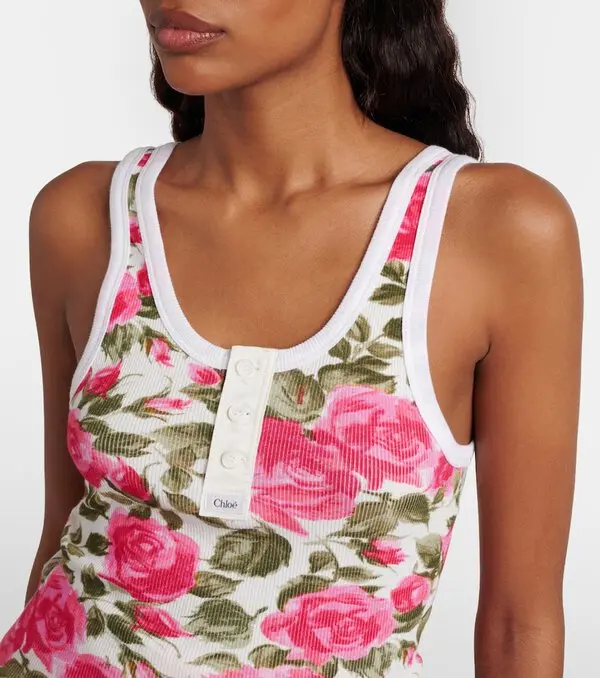 Chloé Floral Ribbed Cotton-blend Tank Top - White