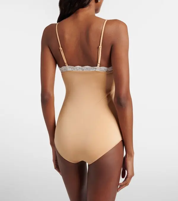 Chloé Bow-detail Lace-trimmed Bodysuit - Beige