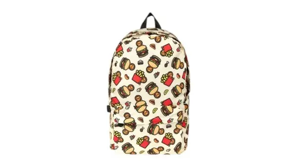 A BATHING APE Baby Milo Fast Food Print Large Backpack - Cream