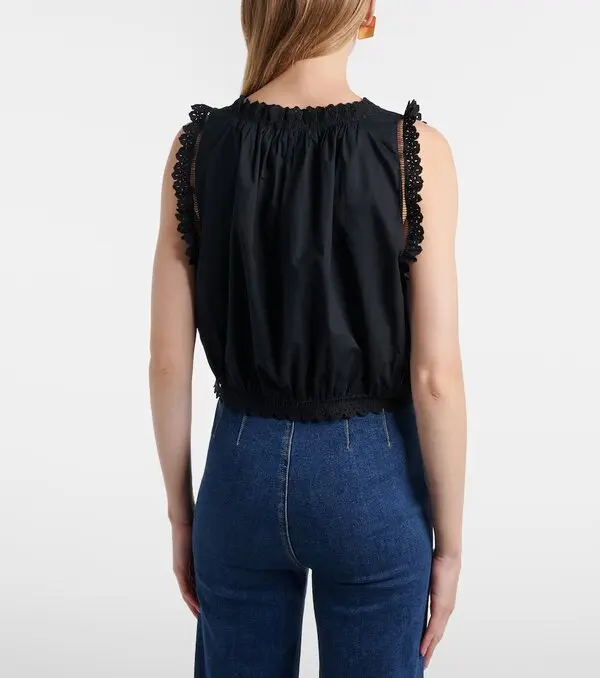 DÔEN Traveler Embroidered Cotton Top - Black
