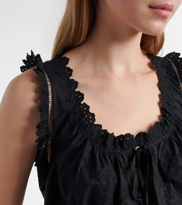 DÔEN Traveler Embroidered Cotton Top - Black