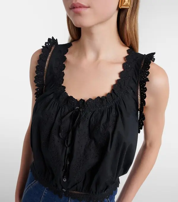 DÔEN Traveler Embroidered Cotton Top - Black