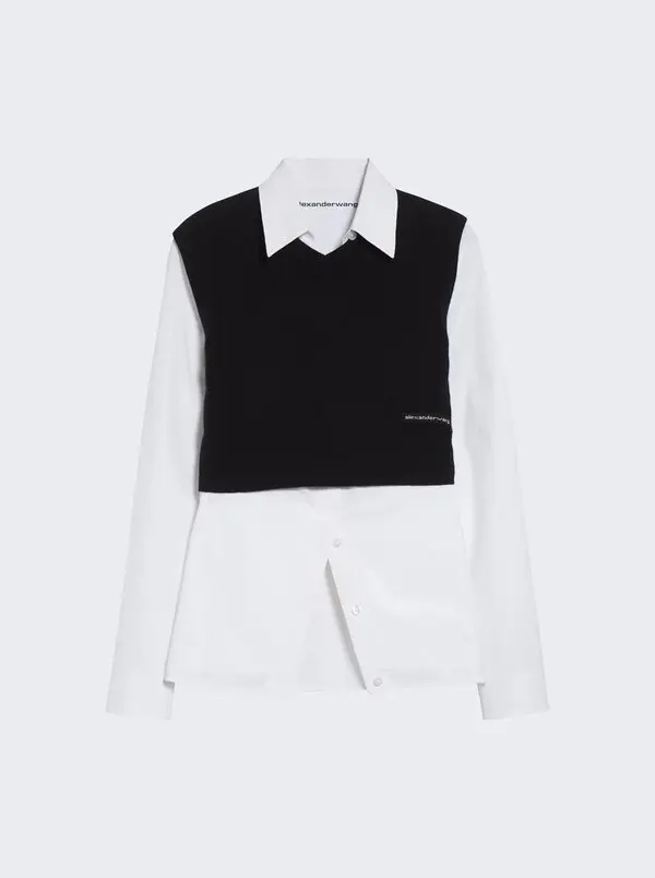 Alexander Wang Pre-styled Button-down Shirt With Knit Vest - Black And White