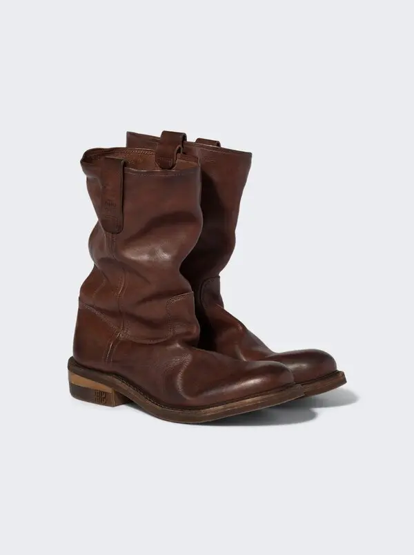 Miu Miu Foulé Leather Booties - Brown