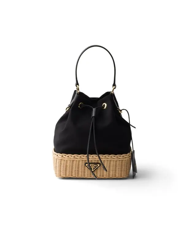 Prada Wicker And Canvas Bucket Bag