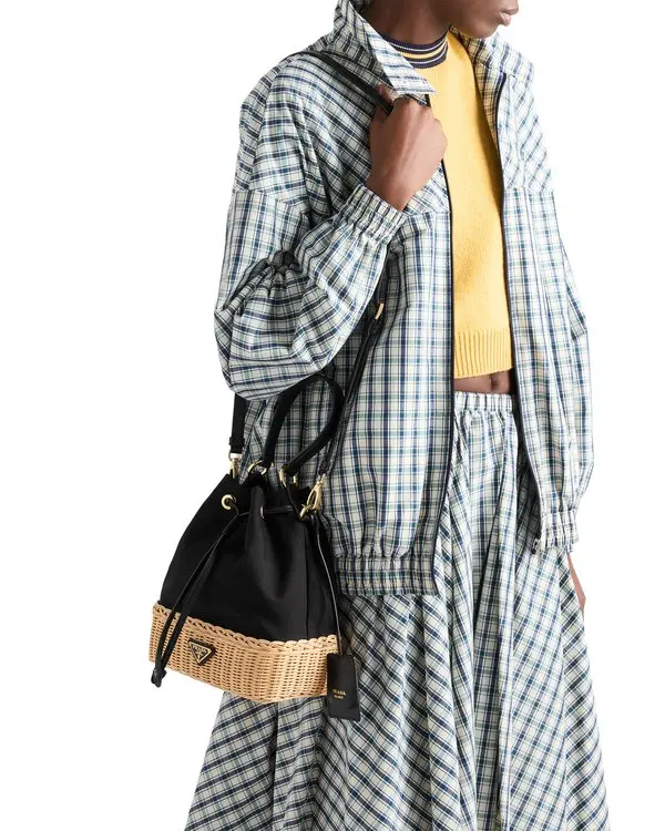 Prada Wicker And Canvas Bucket Bag