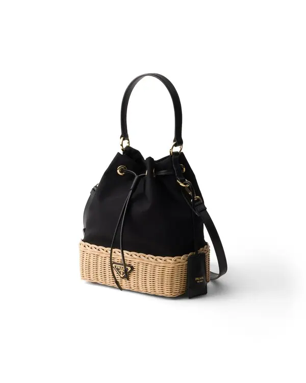Prada Wicker And Canvas Bucket Bag