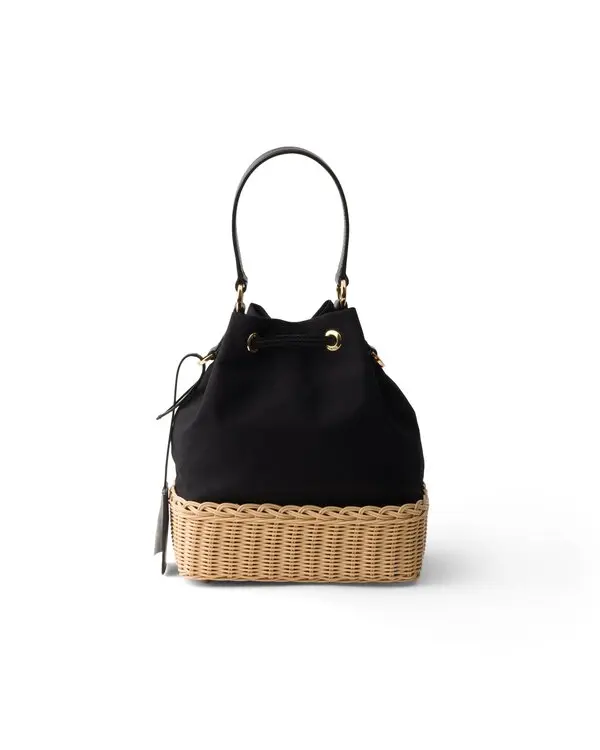 Prada Wicker And Canvas Bucket Bag