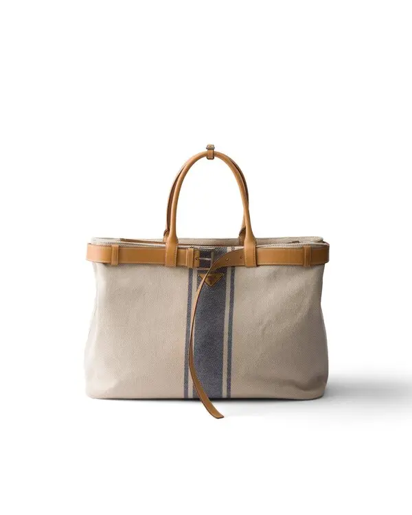 Prada Buckle Canvas And Leather Bag - Neutral