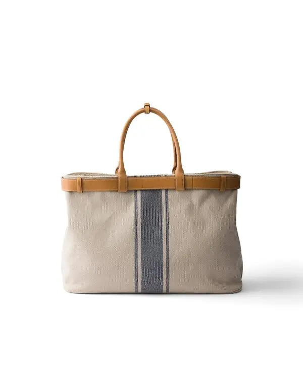 Prada Buckle Canvas And Leather Bag - Neutral