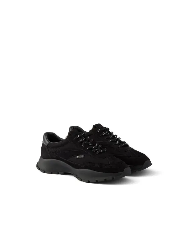 Prada Mesh Fabric And Suede Sneakers - Black