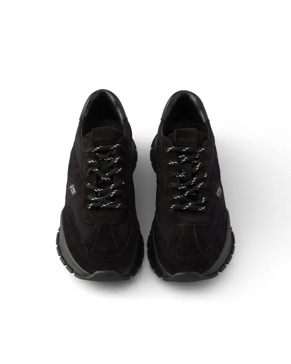 Prada Mesh Fabric And Suede Sneakers - Black