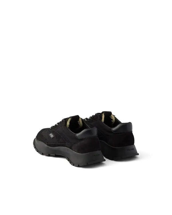 Prada Mesh Fabric And Suede Sneakers - Black