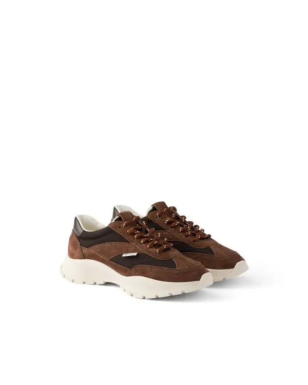 Prada Mesh Fabric And Suede Sneakers - Brown