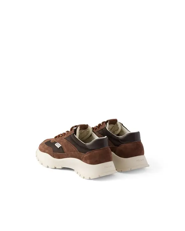 Prada Mesh Fabric And Suede Sneakers - Brown