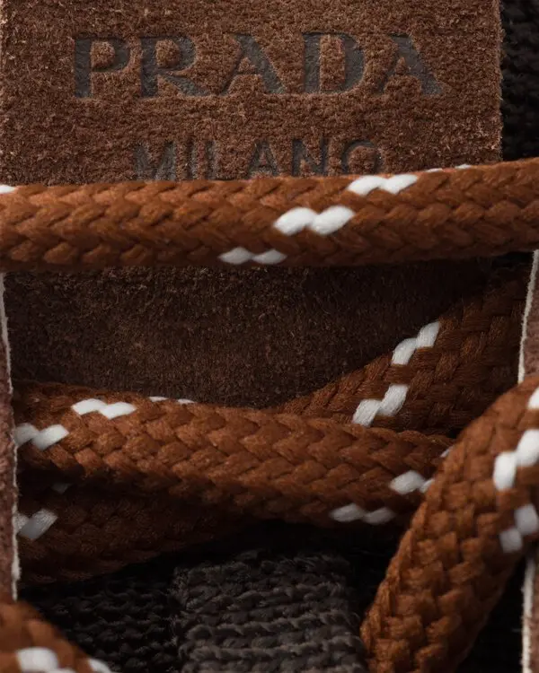 Prada Mesh Fabric And Suede Sneakers - Brown