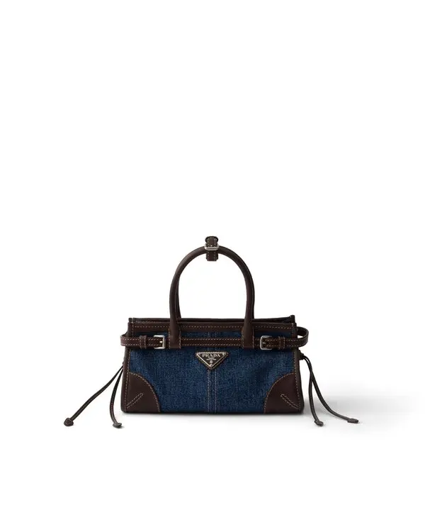 Prada Small Denim And Leather Handbag - Blue