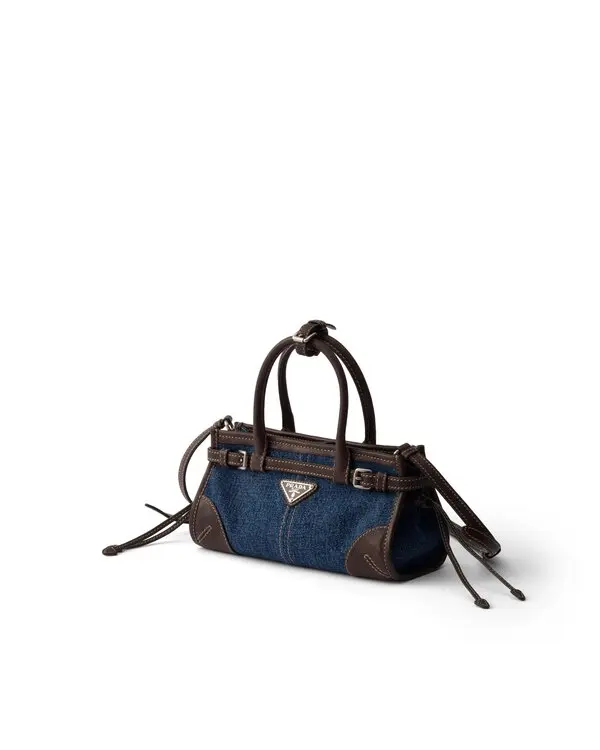 Prada Small Denim And Leather Handbag - Blue
