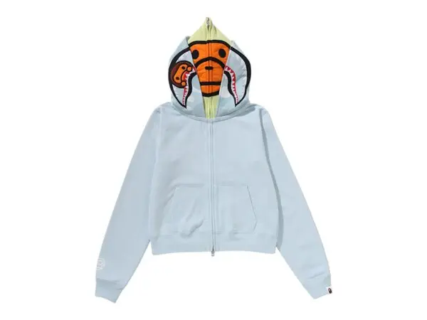A BATHING APE Milo Shark Cropped Full Zip Double Hoodie - Blue