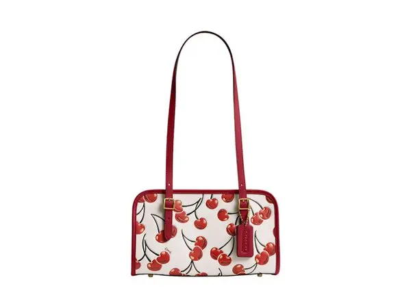 COACH Swing Zip Bag With Cherry Print - Brass/chalk
