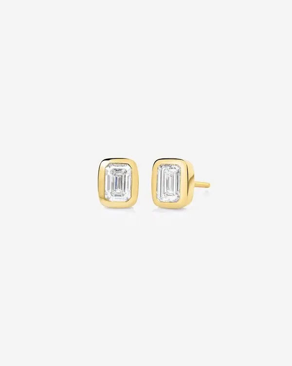 Ring Concierge Bezel Emerald Cut Lab Diamond Stud Earrings - One-color