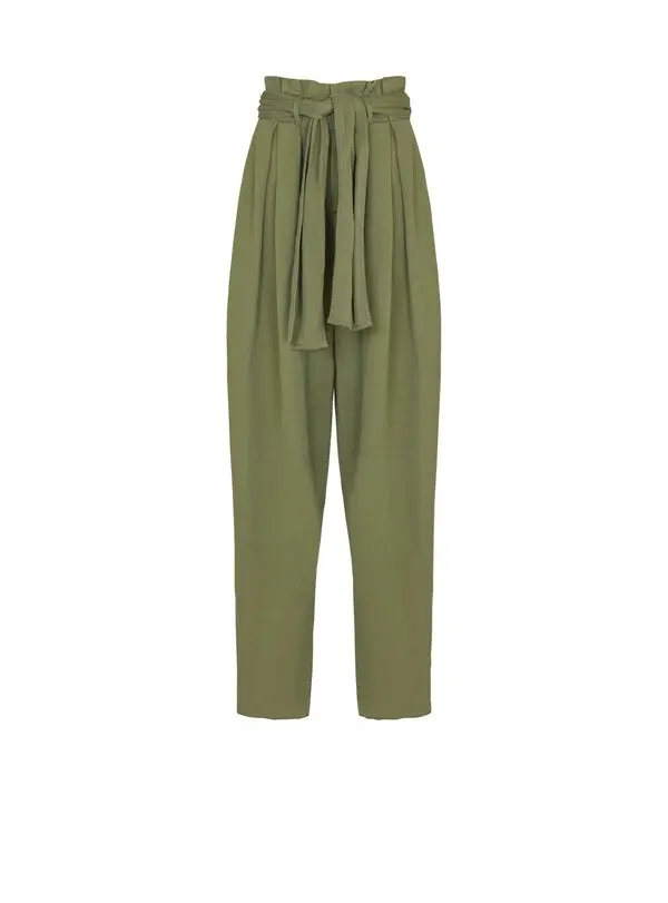 Balmain Twill High-waisted Trousers - Green