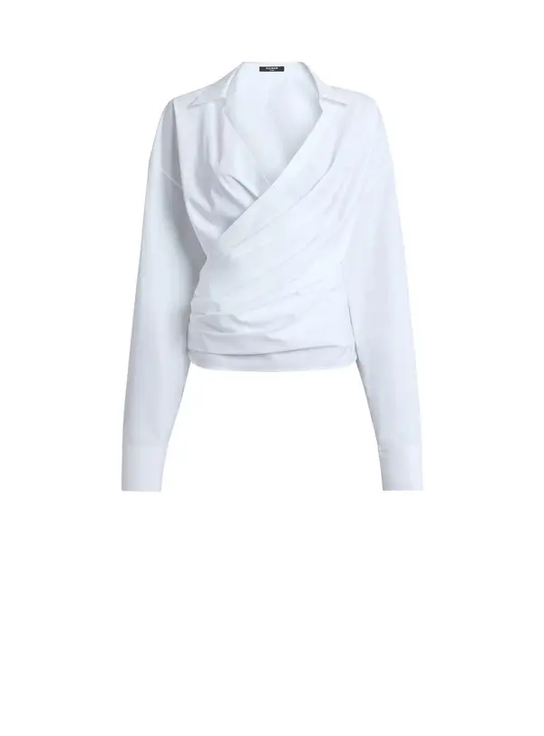 Balmain Draped Cotton Poplin Shirt - White