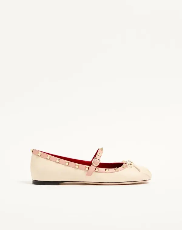 Valentino Garavani Rockstud Nappa Ballerinas - Butter