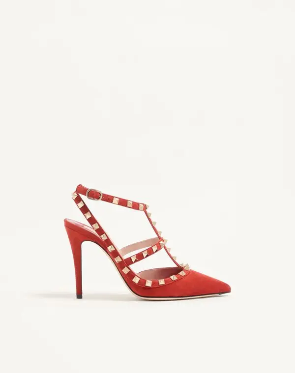 Valentino Garavani Rockstud Suede Pumps - Red