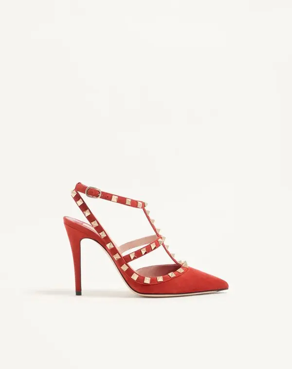 Valentino Garavani Rockstud Suede Pumps - Red