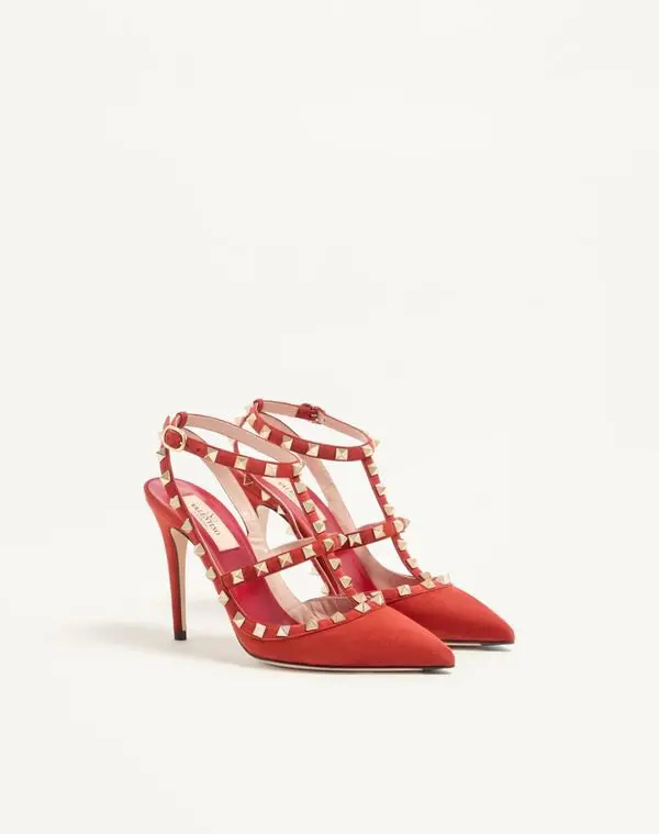 Valentino Garavani Rockstud Suede Pumps - Red