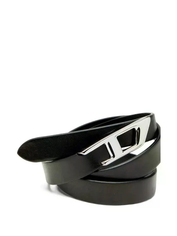 DIESEL® Leather Belt With Logo Buckle - Black