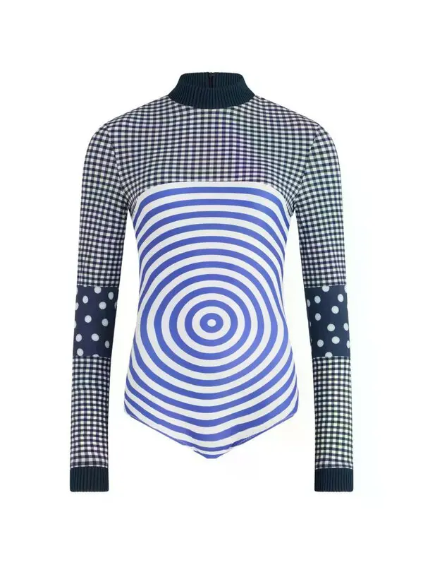 JEAN PAUL GAULTIER Gingham Target Long-sleeve Top - Blue