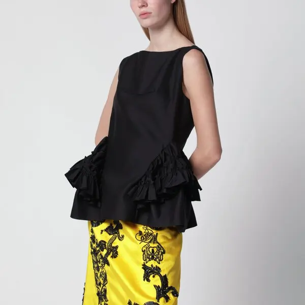 Dries Van Noten Wool And Silk Ruffled Top - Black