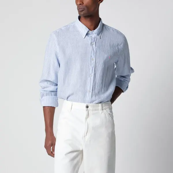 Polo Ralph Lauren White Striped Linen Shirt - Light Blue