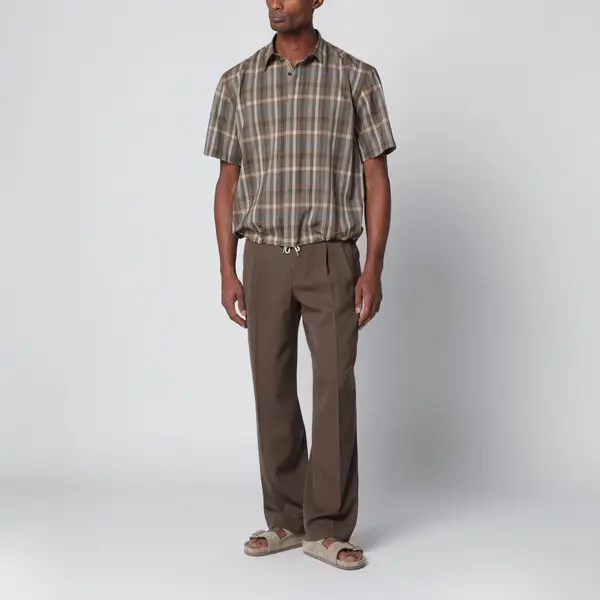 Auralee Short-sleeve Wool Check Shirt - Brown